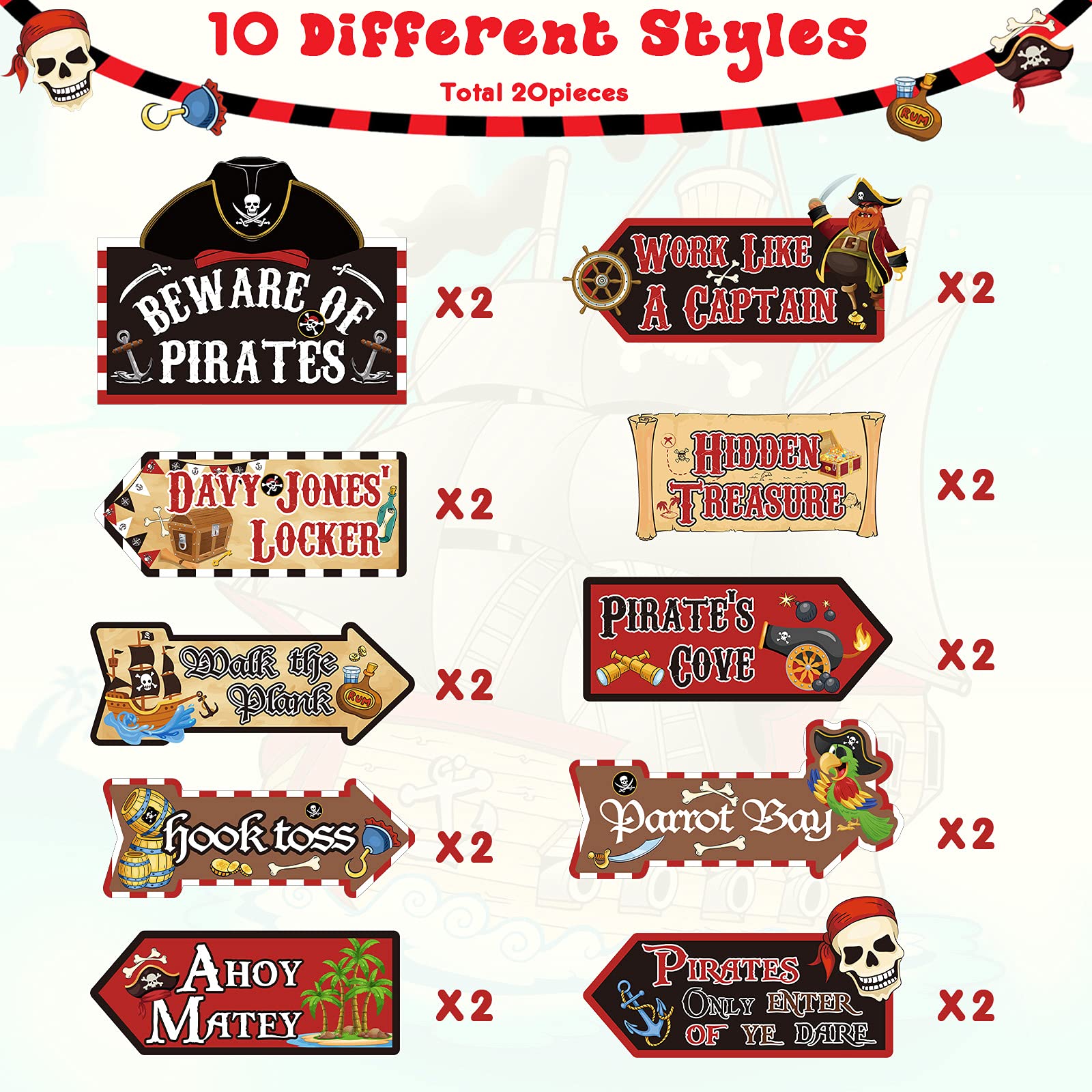 Chinco 20 Pieces Pirate Party Sign Pirate Party Supplies Skull Sign Pirate Theme Party Decorations Pirate Birthday Party Favors