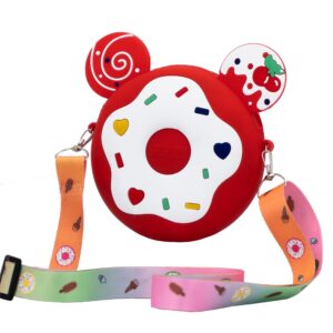 CONTRACONTACT Sweet Kids Purse Donut Bag in Boxes as Gift, Donuts Purses as Kids Toys for Age 3 4 5 Year Old, Doughnut Crossbody as Trendy Stuff (Donut Red)