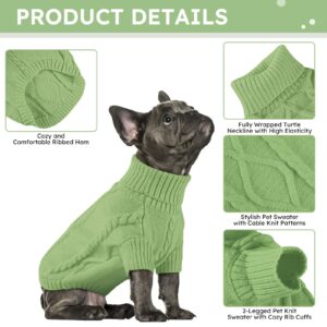 Queenmore Small Dog Pullover Sweater, Cold Weather Cable Knitwear, Classic Turtleneck Thick Warm Clothes for Chihuahua, Bulldog, Dachshund, Pug, Yorkie (Green, Small)