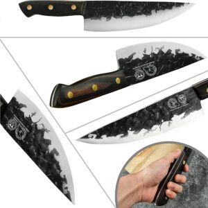 XYJ FULL TANG 8 Inch Professional Chef Knife With Carry Sheath &Whetstone Stainless Steel Kitchen Camping Knives For Slice Fish Meat Cutting