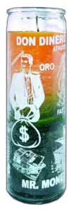 3 pcs candles veladoras mr money gold/green don dinero oro/verde unscented burns 120 hrs