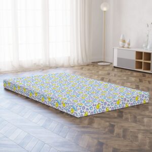 Ambesonne Cartoon Foldable Mattress, Washing Time Bubbles Duck, 78.7" x 47.2", Yellow Lilac and Blue