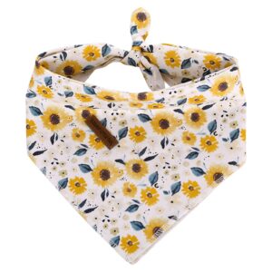 elegant little tail dog bandanas - 1pack sunflower print washable dog scarf female square dog bib kerchief scarf adjustable pet bandana for medium large dogs