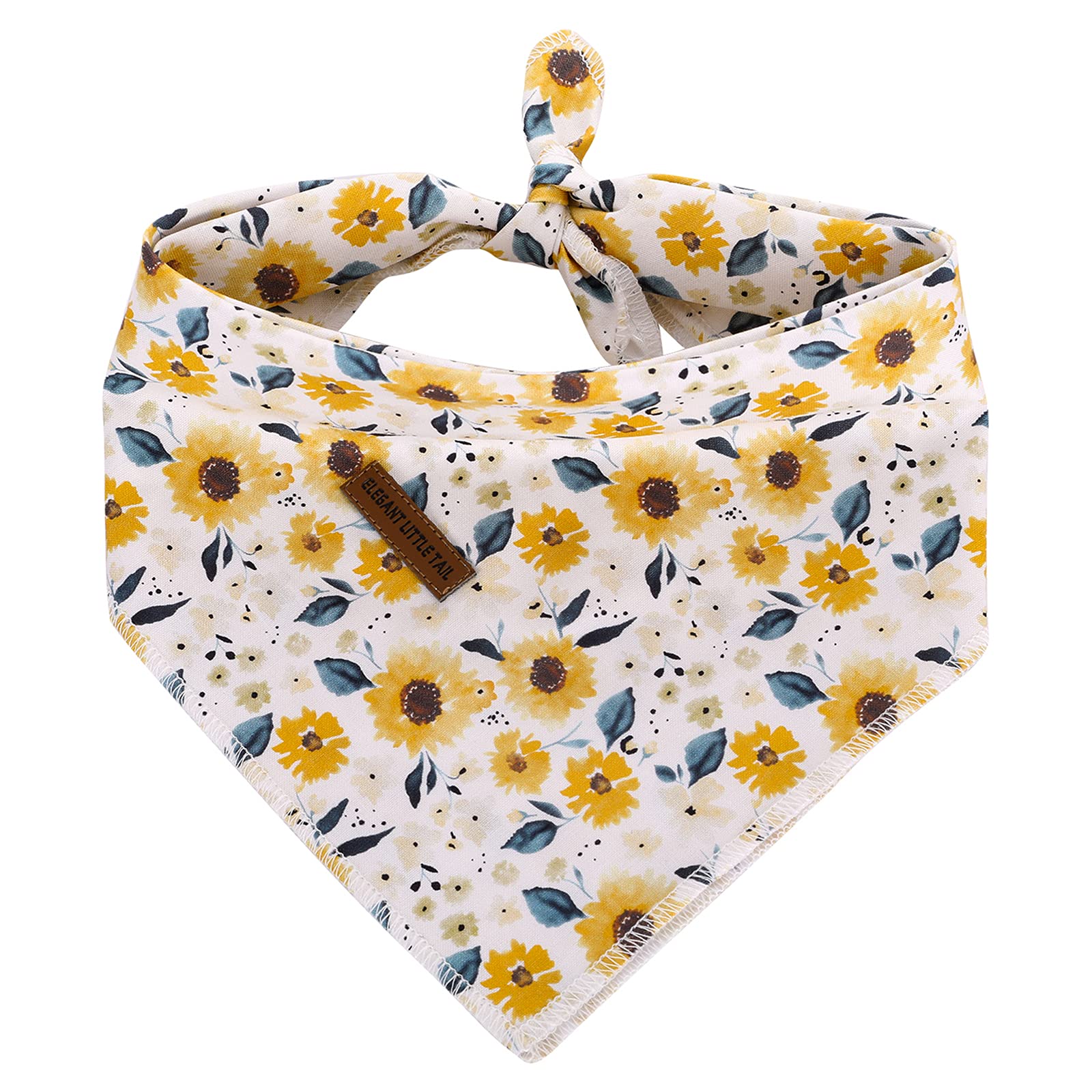 Elegant little tail Dog Bandanas - 1Pack Sunflower Print Washable Dog Scarf Female Square Dog Bib Kerchief Scarf Adjustable Pet Bandana for Medium Large Dogs