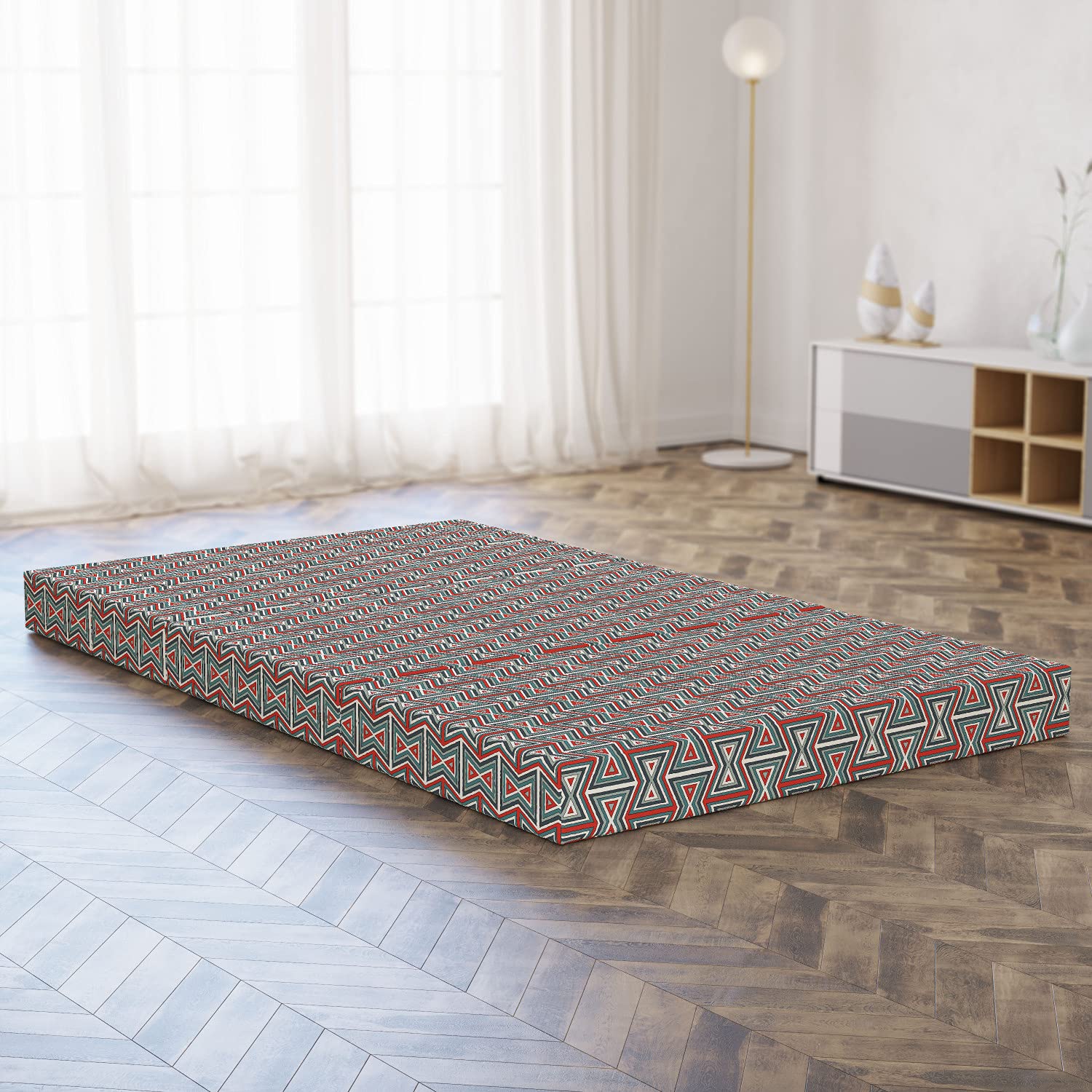 Ambesonne Geometric Foldable Mattress, Hourglass Pattern, 78.7" x 47.2", Multicolor