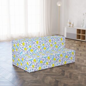 Ambesonne Cartoon Foldable Mattress, Washing Time Bubbles Duck, 78.7" x 47.2", Yellow Lilac and Blue