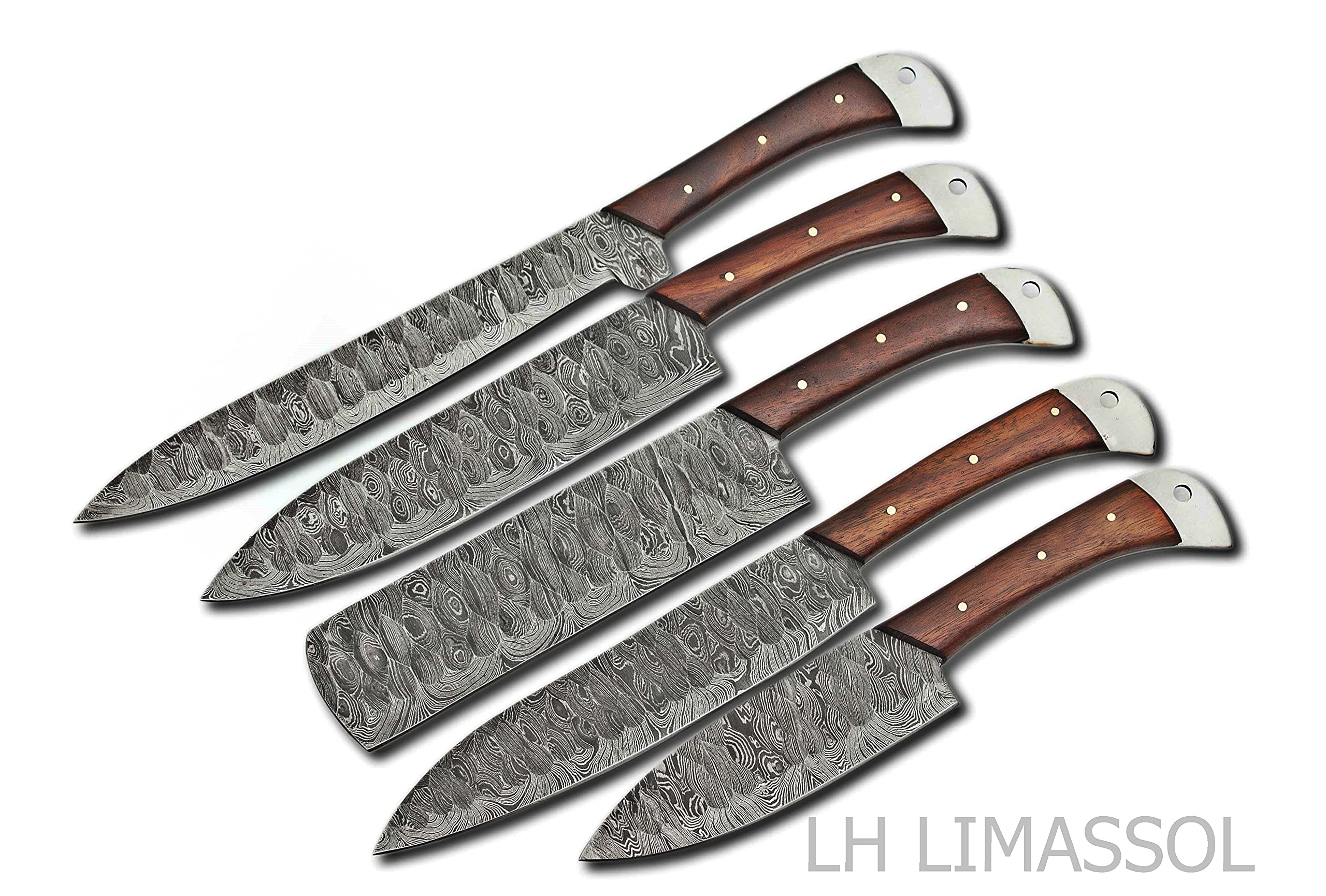 Damascus Steel Kitchen Knife Set, 5 PCS Hand Forged Chef Knife Set With Leather Roll Kit Christmas gift kitchen and Dinning