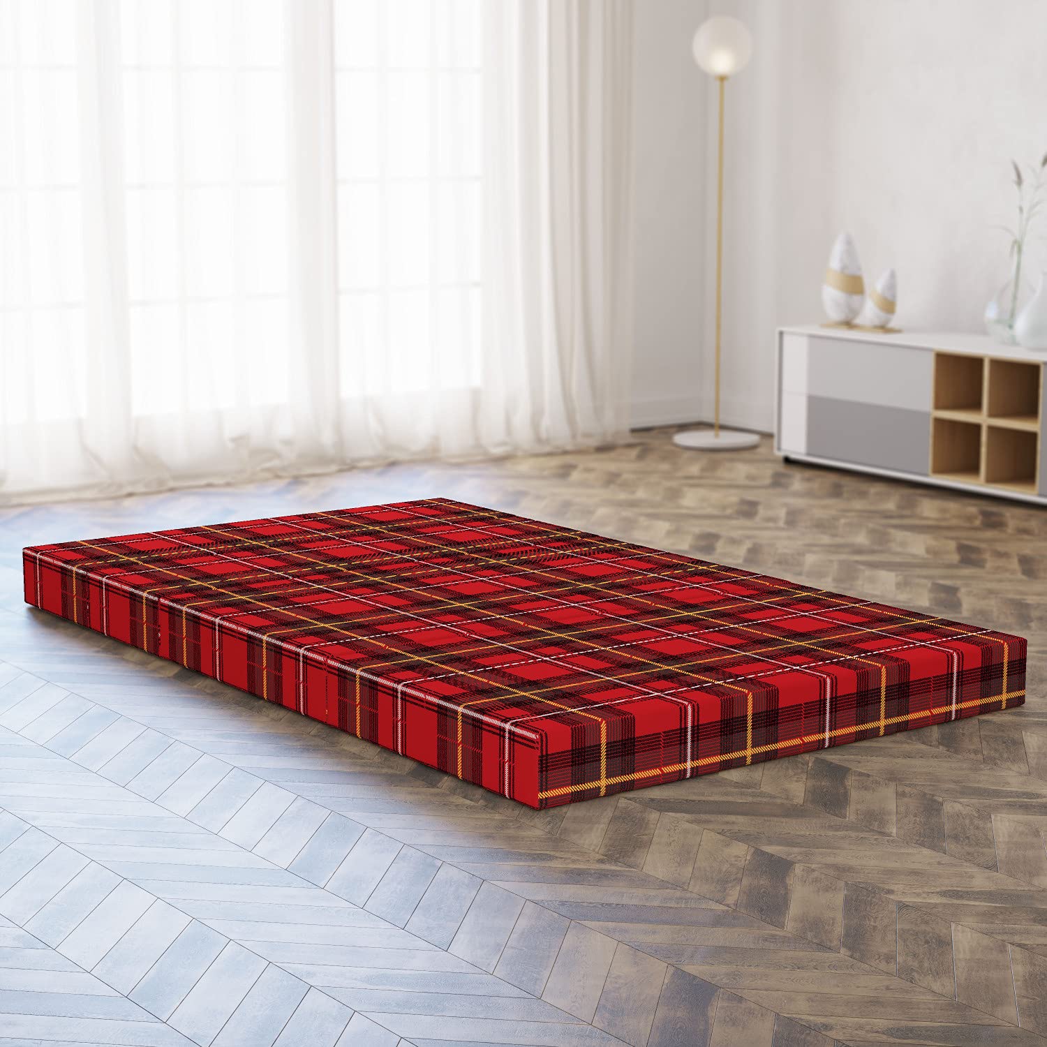 Ambesonne Plaid Foldable Mattress, European Cultural Pattern, 78.7" x 47.2", Multicolor