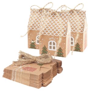 ancientpwr 20 pcs small christmas gingerbread treat boxes, mini candy goodies boxes kraft paper gift bags for kids party favors gifts wrapping