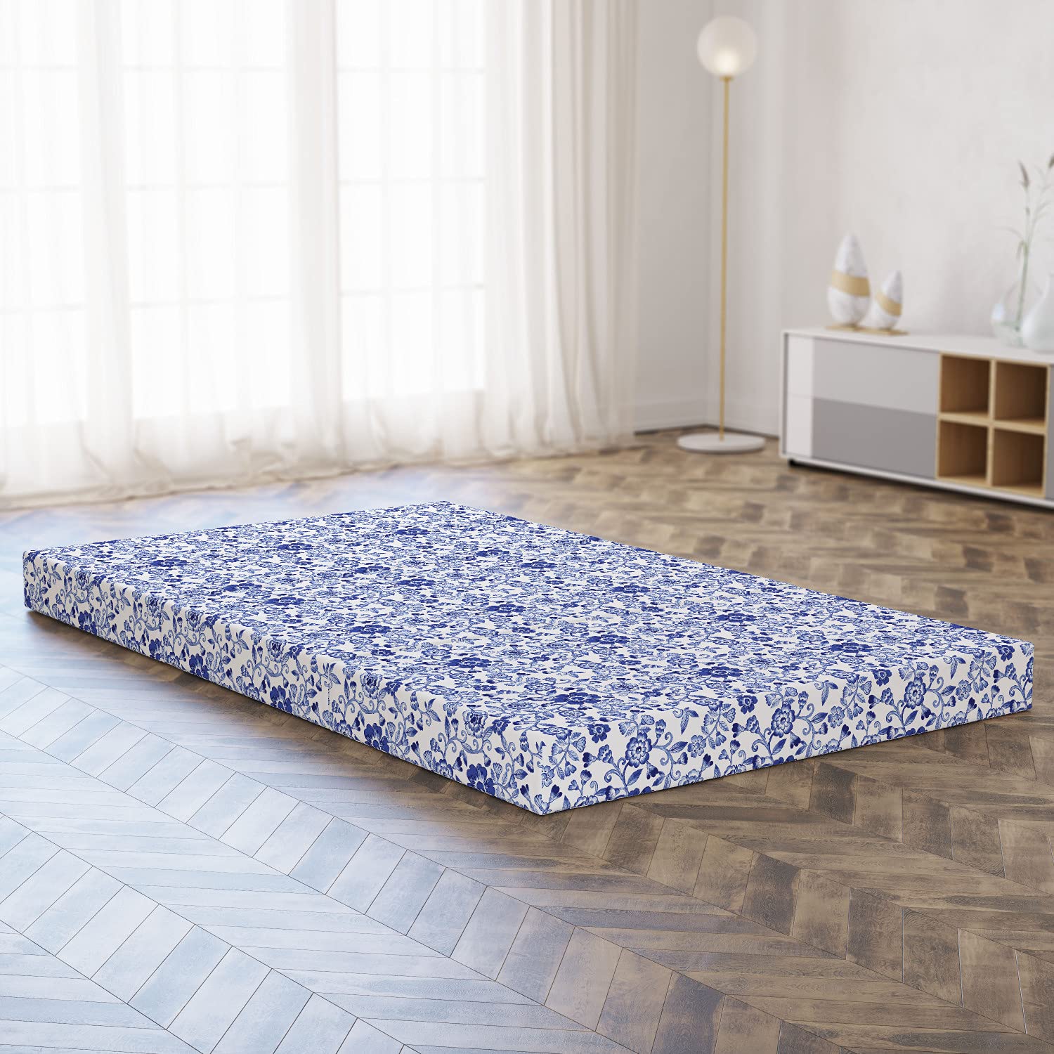 Ambesonne Watercolor Foldable Mattress, Vibrant Blue Flowers, 78.7" x 47.2", Violet Blue White