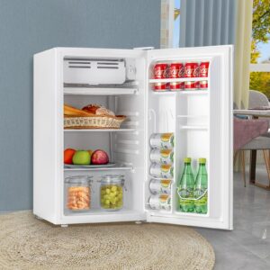 N A 3.2 Cu.Ft Mini Refrigerator Compact Refrigerator-Single Door Small Drink Food Storage Machine for Dorm, Garage, Camper, Basement or Office, Mini Fridge, Stainless Steel (White)