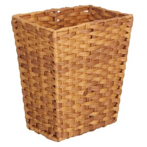 mDesign Small Woven Trash Can - Slim Rectangular Waste Basket - Decorative Garbage Waste Bin for Bedroom, Bathroom, Kitchen, Home Office, Craft, Laundry, Utility Rooms, and Garage - Camel