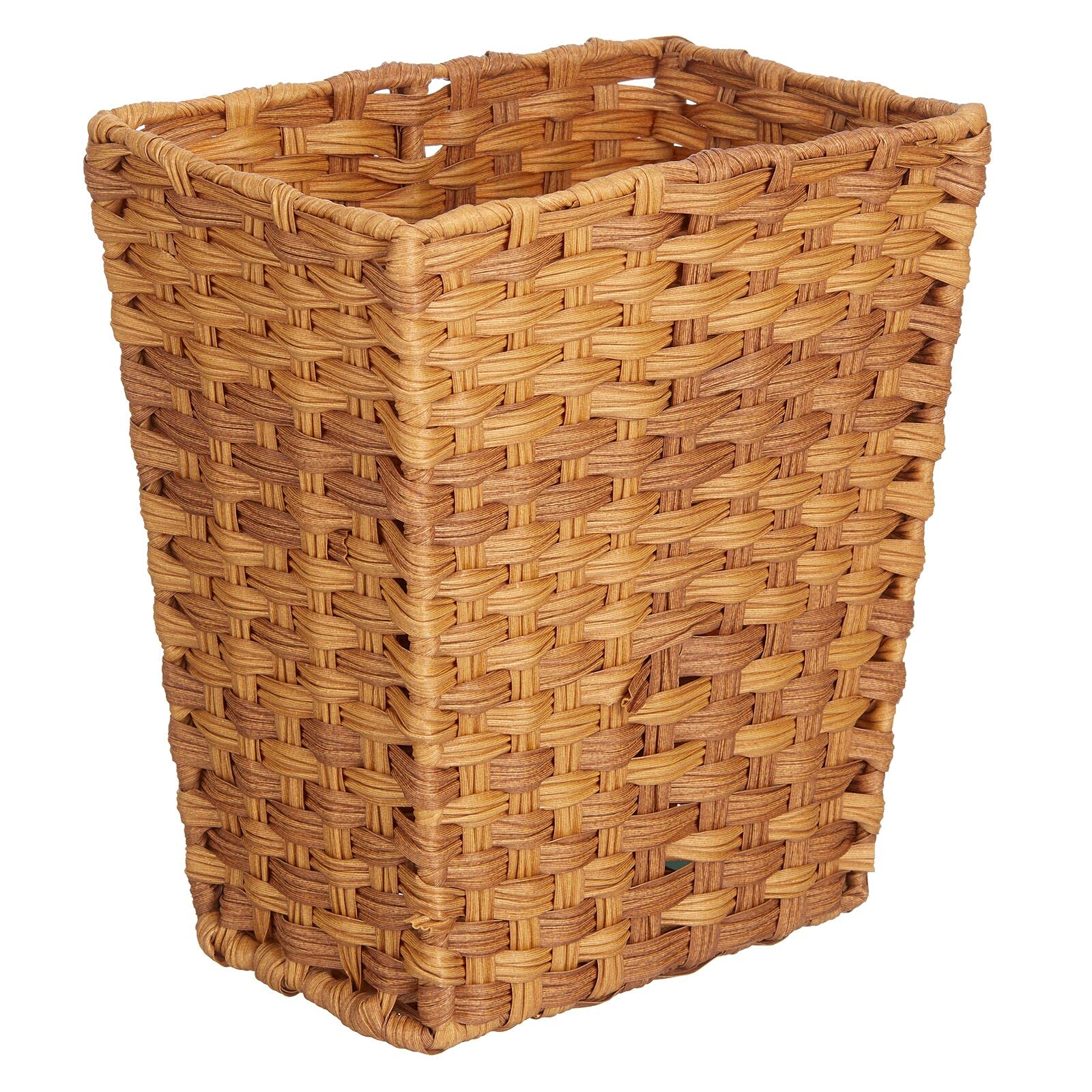 mDesign Small Woven Trash Can - Slim Rectangular Waste Basket - Decorative Garbage Waste Bin for Bedroom, Bathroom, Kitchen, Home Office, Craft, Laundry, Utility Rooms, and Garage - Camel