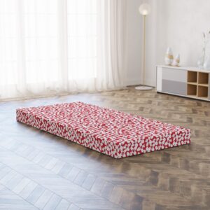 Ambesonne Floral Foldable Mattress, Blooming Flowers Pattern, 74.8" x 35.4", Dark Pink and Pale Grey