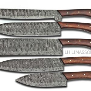 Damascus Steel Kitchen Knife Set, 5 PCS Hand Forged Chef Knife Set With Leather Roll Kit Christmas gift kitchen and Dinning