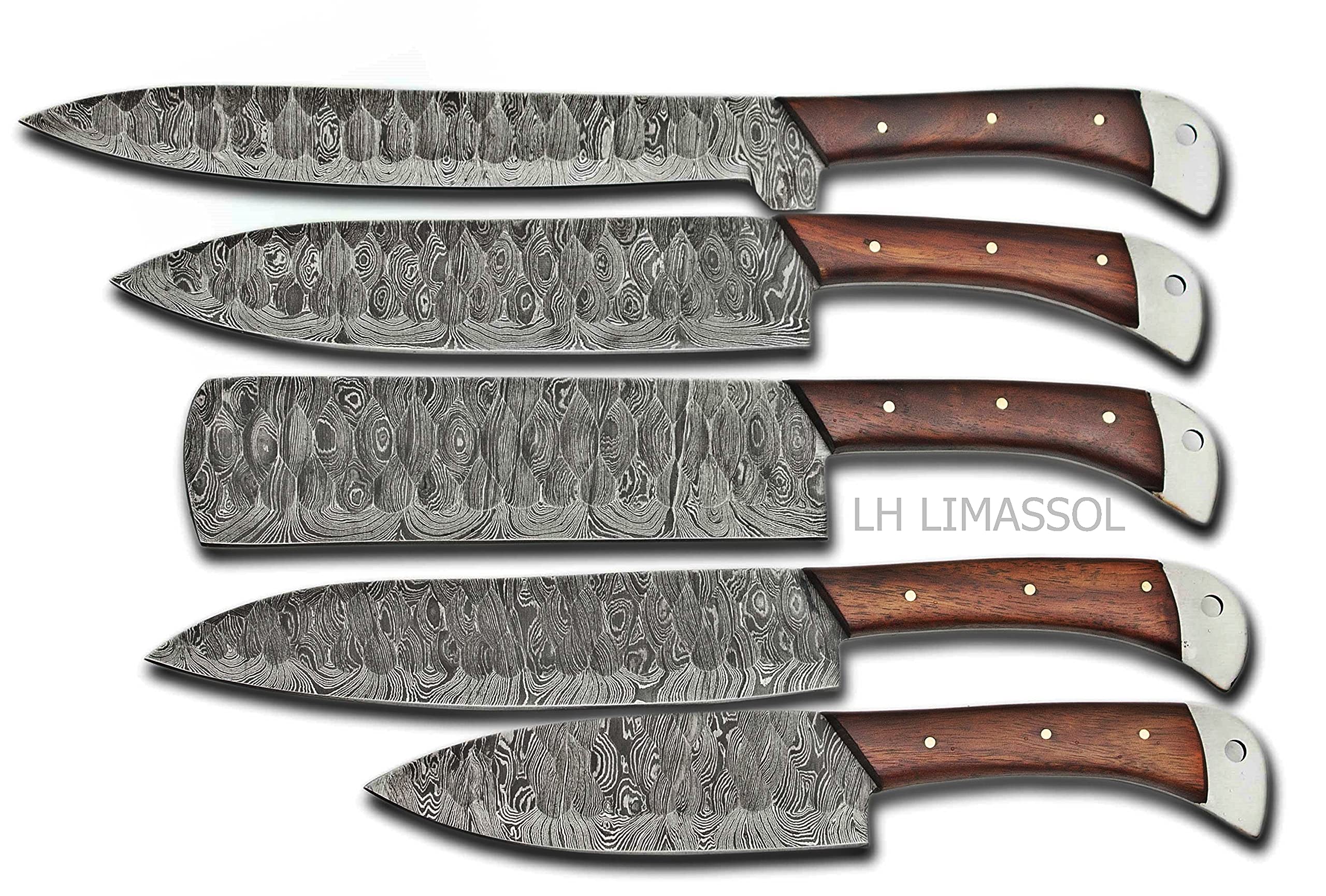 Damascus Steel Kitchen Knife Set, 5 PCS Hand Forged Chef Knife Set With Leather Roll Kit Christmas gift kitchen and Dinning