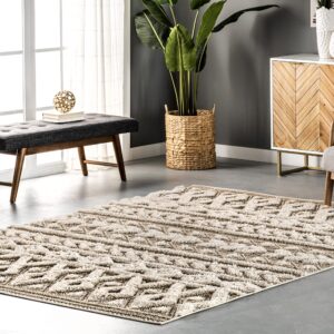 nuloom rebecca high low textured shaggy area rug, 8x10, beige