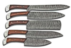 damascus steel kitchen knife set, 5 pcs hand forged chef knife set with leather roll kit christmas gift kitchen and dinning