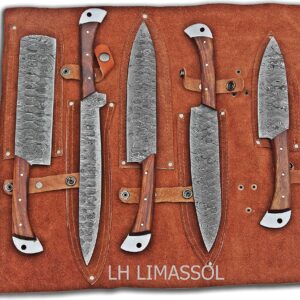 Damascus Steel Kitchen Knife Set, 5 PCS Hand Forged Chef Knife Set With Leather Roll Kit Christmas gift kitchen and Dinning