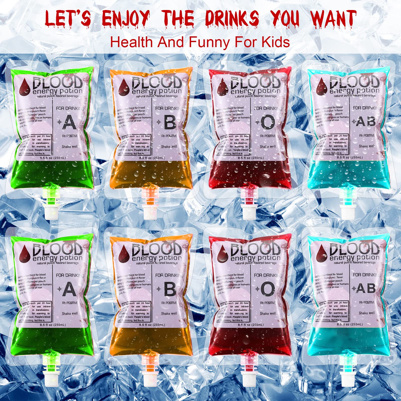 Nuenen 60 Pcs Halloween Blood Bags for Drinking, Vampire Party Drinking Pouches, Juice Puree Bag Reusable Energy Drink Container 8.5 Oz with Cap for Nurse Graduation Party