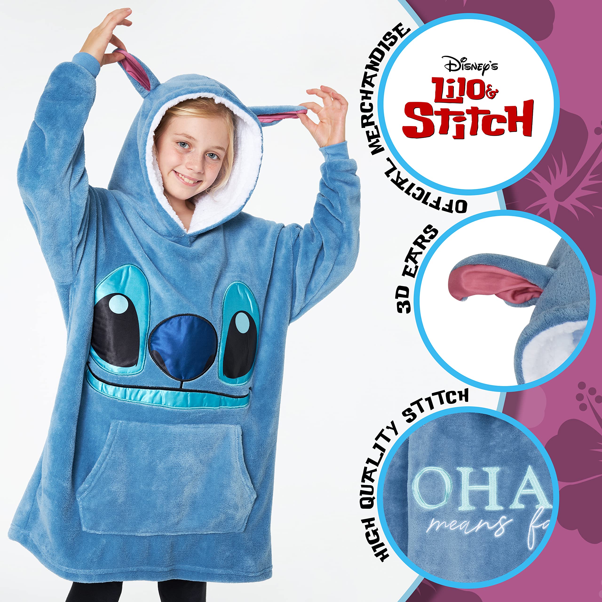 Disney Hoodies for Teenager, Oversized Hoodie Blanket, Minnie Mickey Stitch Gifts (Blue)