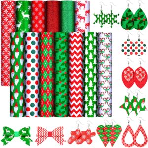 13 pieces christmas faux leather sheets 6.3 x 8.3 inch green red white patterned leather fabric xmas synthetic leather sheets for diy crafts bows earrings making supplies (animal style)