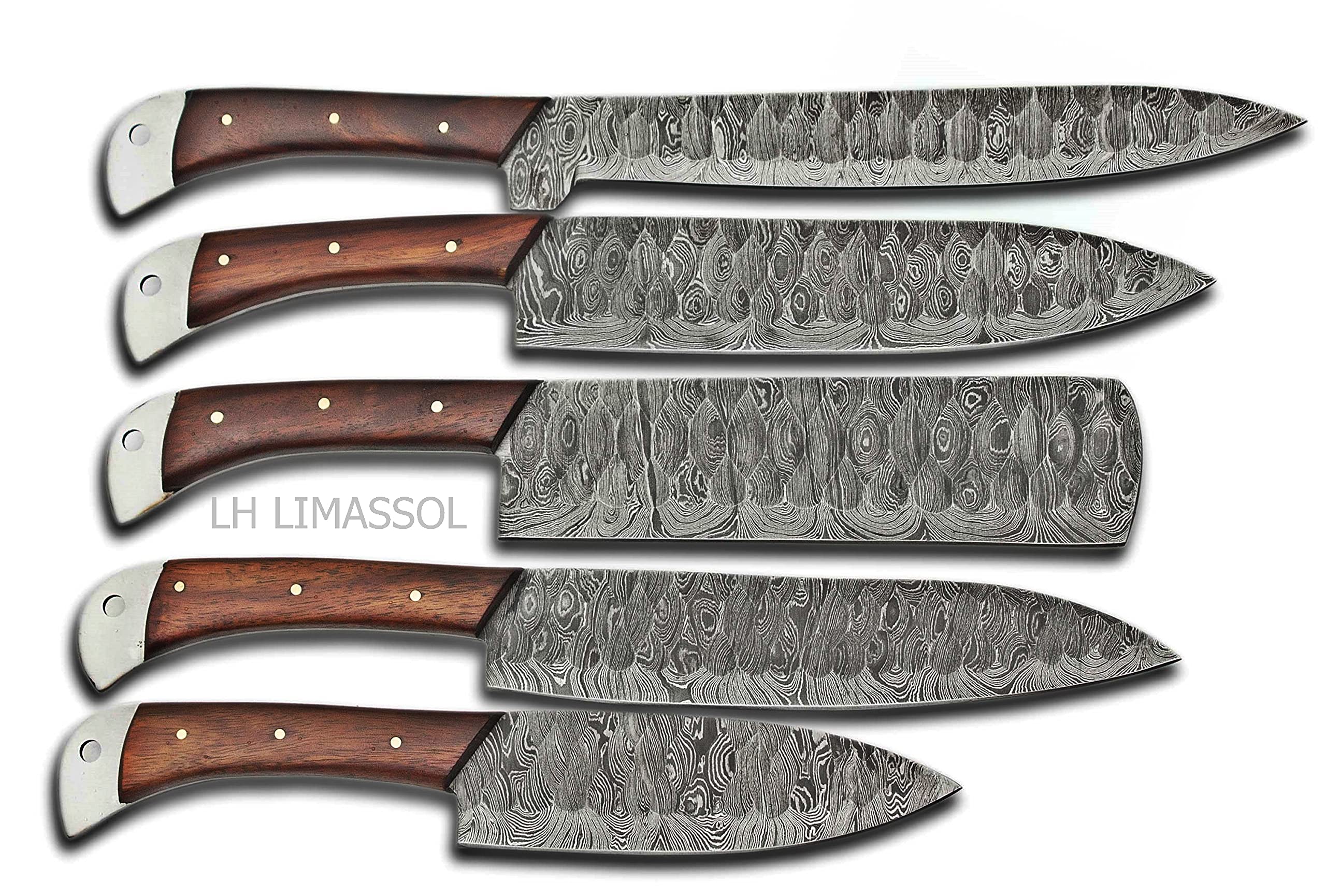 Damascus Steel Kitchen Knife Set, 5 PCS Hand Forged Chef Knife Set With Leather Roll Kit Christmas gift kitchen and Dinning