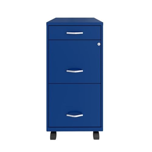 Home Square 3 Drawer Mobile Metal Filing Cabinet Set in Blue (Set of 2)