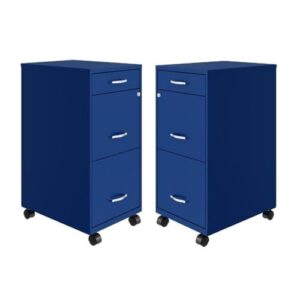 home square 3 drawer mobile metal filing cabinet set in blue (set of 2)