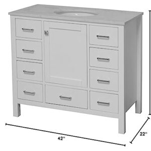 Horizon 42-inch Bathroom Vanity (Engineered Carrara/White): Includes White Cabinet with Engineered Carrara Countertop and White Ceramic Sink