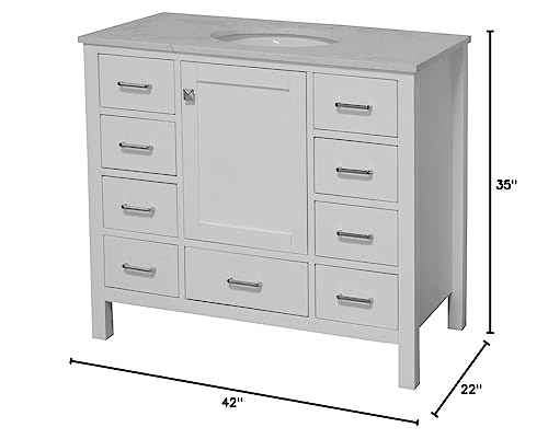 Horizon 42-inch Bathroom Vanity (Engineered Carrara/White): Includes White Cabinet with Engineered Carrara Countertop and White Ceramic Sink