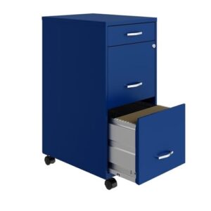 Home Square 3 Drawer Mobile Metal Filing Cabinet Set in Blue (Set of 2)