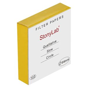 stonylab qualitative filter paper, 100 packs slow flow rate cellulose filter paper circles with 10 micron particle retention, 94 mm diameter