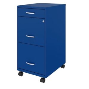 Home Square 3 Drawer Mobile Metal Filing Cabinet Set in Blue (Set of 2)