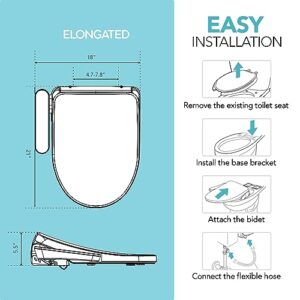 Barumi BM-4000 Elongated Bidet Toilet Seat, Smart Heated Seat, Air Dryer, Warm Water & Pressure Control, Self-Cleaning, Child & Eco Mode, Self Cleaning -SS Spray Nozzle with Massage, Soft Close Lid