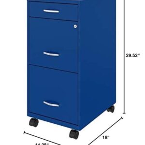 Home Square 3 Drawer Mobile Metal Filing Cabinet Set in Blue (Set of 2)