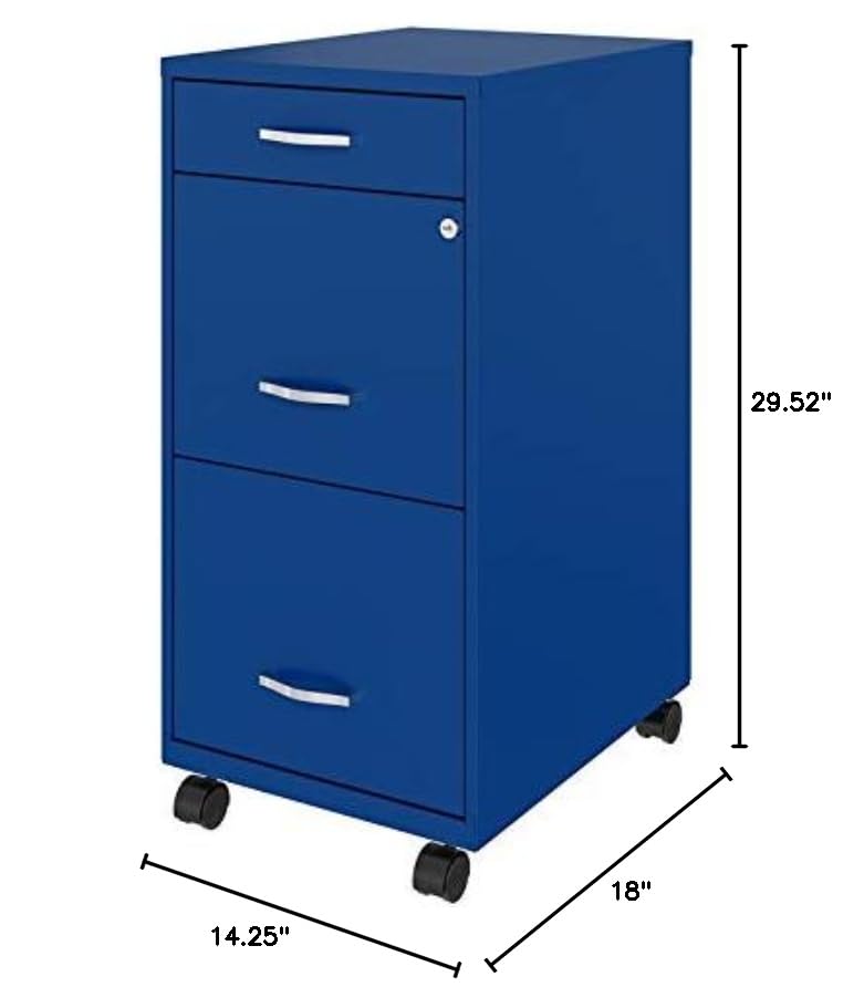 Home Square 3 Drawer Mobile Metal Filing Cabinet Set in Blue (Set of 2)