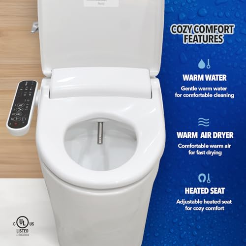 Barumi BM-4000 Elongated Bidet Toilet Seat, Smart Heated Seat, Air Dryer, Warm Water & Pressure Control, Self-Cleaning, Child & Eco Mode, Self Cleaning -SS Spray Nozzle with Massage, Soft Close Lid