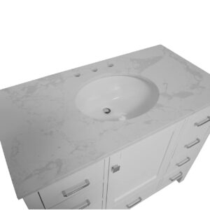 Horizon 42-inch Bathroom Vanity (Engineered Carrara/White): Includes White Cabinet with Engineered Carrara Countertop and White Ceramic Sink