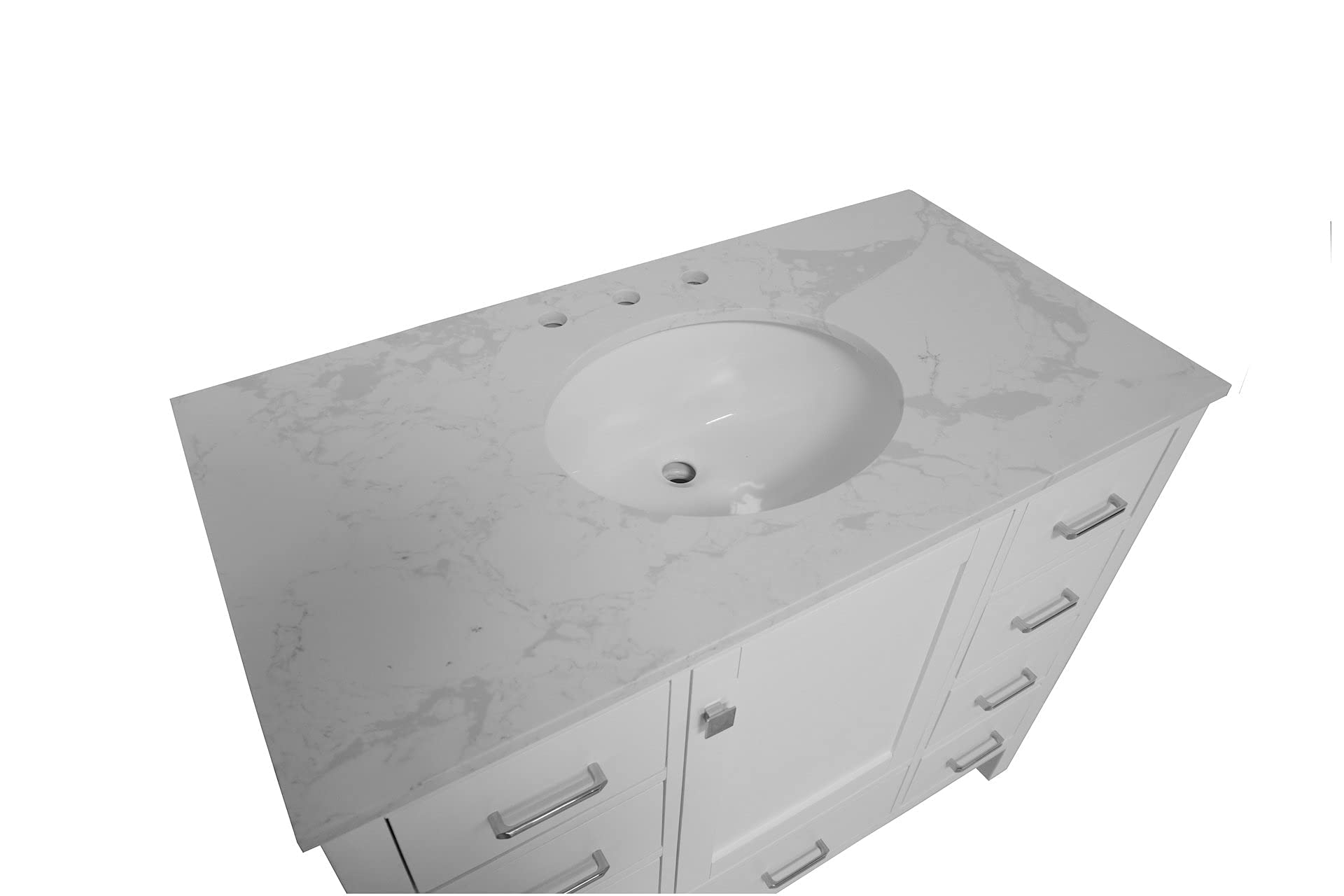 Horizon 42-inch Bathroom Vanity (Engineered Carrara/White): Includes White Cabinet with Engineered Carrara Countertop and White Ceramic Sink