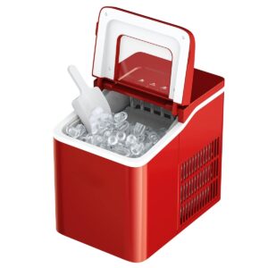 mat expert countertop nugget ice maker, 26lbs/24h, 9 cubes in 8 min, bullet-shaped ice makers, 1.6l water tank & 1.6l bucket, scoop, self-clean compact tabletop ice maker for home/bar/office (red)