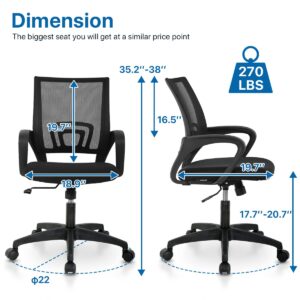 Hkeli Home Office Chair Mesh Ergonomic Desk Chair Computer Chairs Adjustable Height Mid Back Task Chair with Lumbar Support Armrest Executive Rolling Swivel Chair for Women Adults (Black)