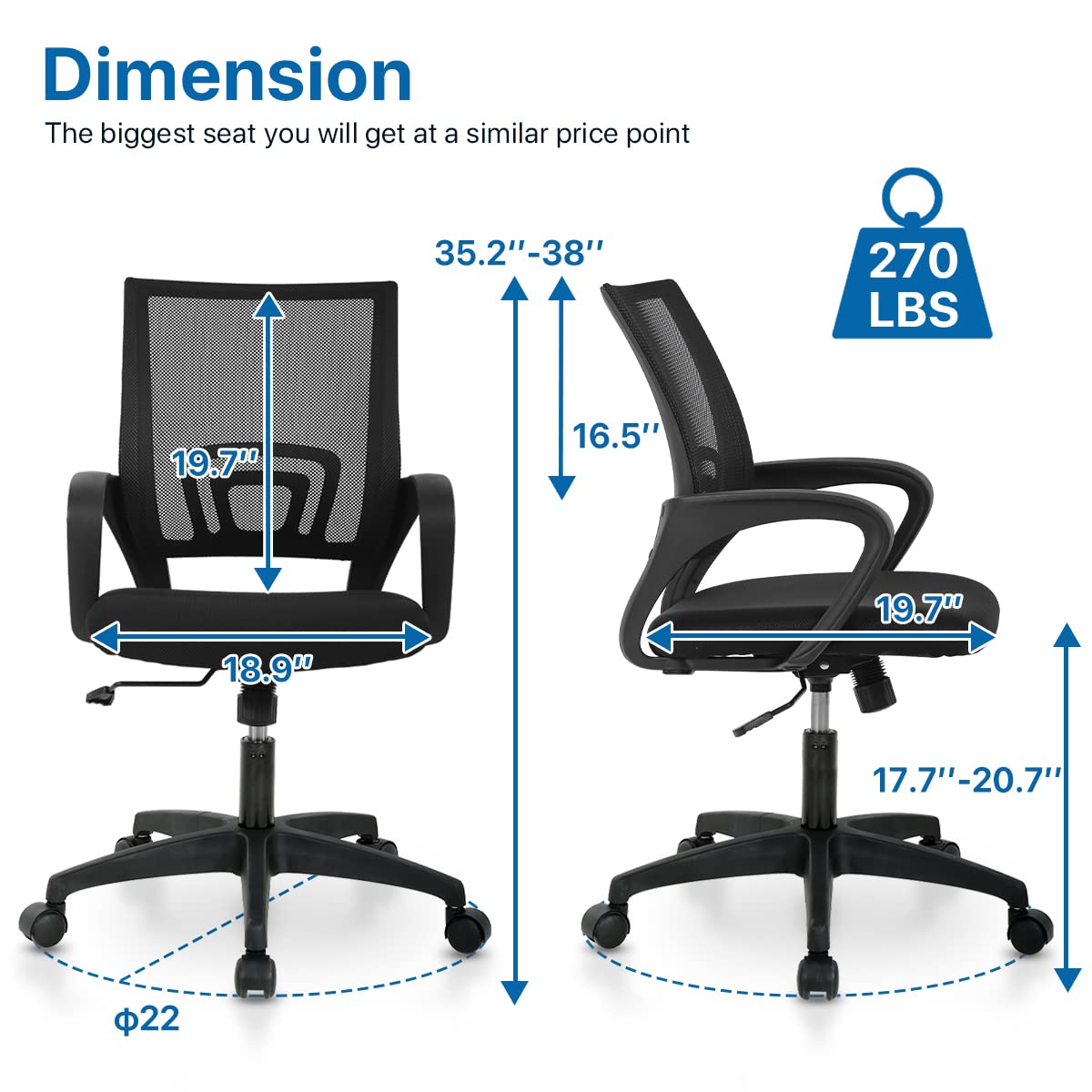 Hkeli Home Office Chair Mesh Ergonomic Desk Chair Computer Chairs Adjustable Height Mid Back Task Chair with Lumbar Support Armrest Executive Rolling Swivel Chair for Women Adults (Black)