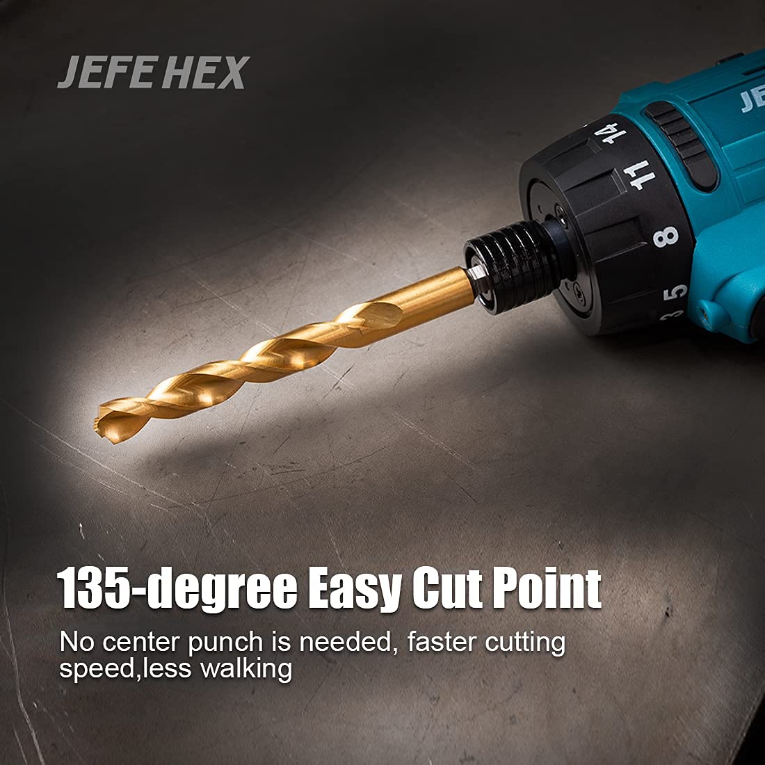 JEFE HEX 6-Piece 3/16" Twist Drill Bits HSS Hex Shank Drill Bit, 135 Degree Easy Cut Split Point for Drilling in Steel, Copper, Aluminum, Zinc Alloy, Wood, Plastic, Quick Change Design.