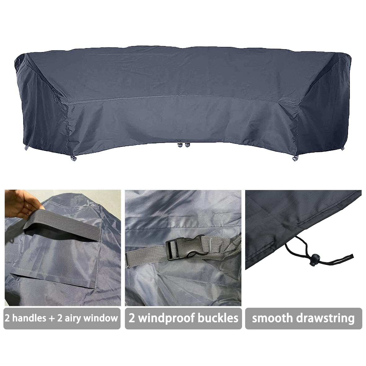 J&C Patio Curved Sofa Cover 420D Outdoor Furniture Covers Waterproof Heavy Duty Patio Furniture Covers Extra Large Sectional Furniture Cover for Winter Lawn Garden