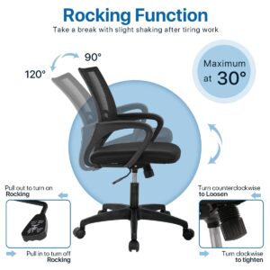 Hkeli Home Office Chair Mesh Ergonomic Desk Chair Computer Chairs Adjustable Height Mid Back Task Chair with Lumbar Support Armrest Executive Rolling Swivel Chair for Women Adults (Black)