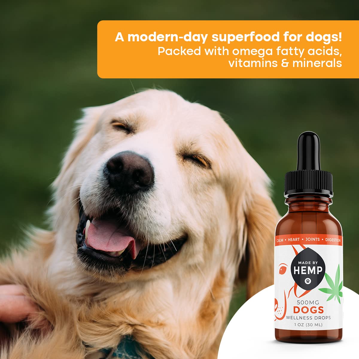 Made by Hemp - Hemp Oil for Dogs - Made in The USA - Holistic Relief for Stress, Pain, Inflammation - Hip and Joint Health - Sleep Aid - Dog Calming - Hemp Oil Drops for All Animals - 1 oz