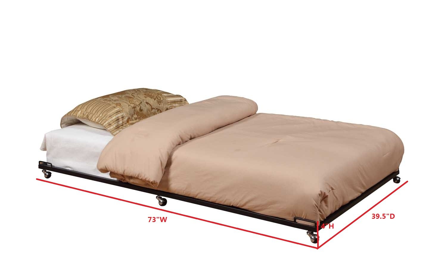 2K Furniture Designs - Morley Black Metal Roll-Out Twin Trundle Bed Frame