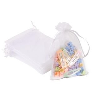 yhjz 100pcs organza bags, 4x6 inches (10x15cm) small mesh bags drawstring, jewelry gift bags, packaging bags for christmas, party, festival, bathroom soaps, makeup organza favor bags (white)