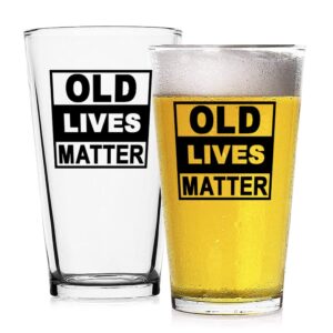 old lives matter beer glass cup-16 oz, great retirement, birthday or oktoberfest gifts for old man, funny beer glass, unique gag gifts for dad, mom, grandpa, or senior citizen